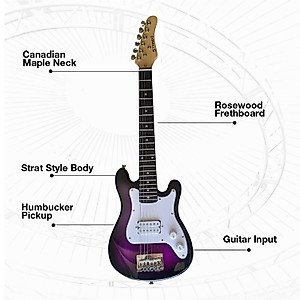 Purple 30 Inch Kids Electric Guitar Beginner Kit, Set Includes 20W Amplifier 3 Picks, Shoulder Strap, Tuner, Bag Case