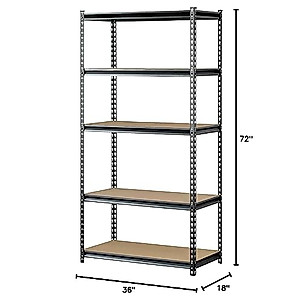 Muscle Rack UR361872PB5PAZ-SV Silver Vein Steel Storage Rack, 5 Adjustable Shelves, 4000 lb. Capacity, 72" Height x 36" Width x 18" Depth