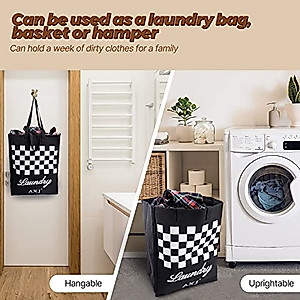 AXJ Canvas Large Laundry Bag XL, Heavy Duty Canvas Dirty Clothes Hamper, Laundry Basket(Uprightable) with Handles, Straps and Drawstring Net, Volume 55L (Black)
