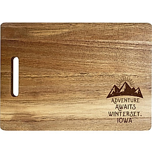 Winterset. Iowa Camping Souvenir Engraved Wooden Cutting Board 14" x 10" Acacia Wood Adventure Awaits Design