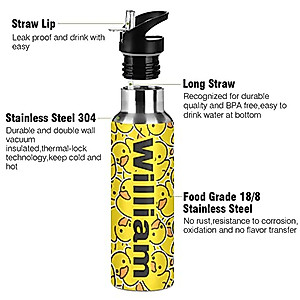 Rubber Duck Custom Insulated Water Bottle with Straw Lid Stainless Steel Personalized Vacuum Bottles with Handle for Hiking Camping 20 oz BAP-Free