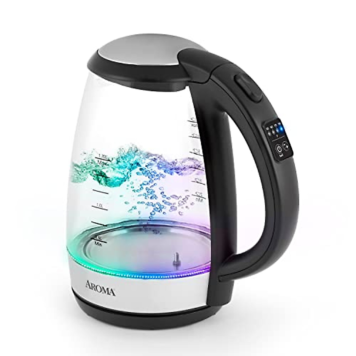 Aroma Housewares 7-Cup Digital Glass Electric Kettle with Cordless Pouring, One-Touch Operation, Automatic Shut-off (AWK-162BD), Transparent Glass, 1.7 Liter