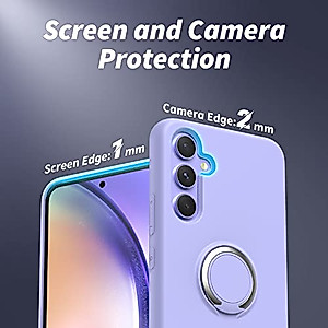 TUNKARMOR for Samsung Galaxy A14 5G Case: with 2 Pack Tempered Screen Protector & Built in 360° Adjustable Ring Kickstand Shockproof Protection Soft TPU Silicone Phone Cover (Purple)