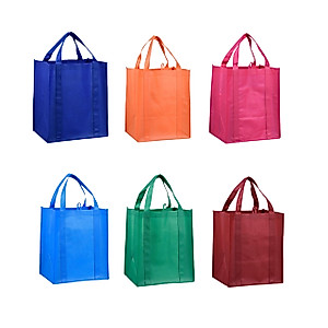 BJ BshuxiuJ Reusable Grocery Shopping Bags - Large Non-Woven Tote Bags Bulk with Handles, Durable, Washable, and Heavy-Duty for Shopping Groceries – Eco-Friendly Choice (6-Pack)
