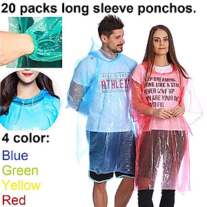 Rain Ponchos for Adults Disposable Poncho for Disney World 20 Pack Panchos Rain Adult Bulk Emergency Waterproof Plastic Raincoat with Hood Lightweight Pocket Camping Throw Away Men Women Compact Pncho