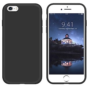 GUAGUA iPhone 6s Case iPhone 6 Case Liquid Silicone Soft Gel Rubber Slim Thin Light Microfiber Lining Cushion Texture Cover Shockproof Full Body Protection Phone Cases for iPhone 6/6S Black