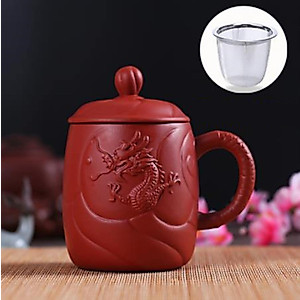 Purple Clay Chinese Embossed Dragon Teacups Creative Retro Tea Mug with Lid and Infuser Handmade Water Cup Drinkware Gifts