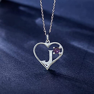 Arbach’s Icy Jewelry - Sterling Silver Box Chain Personalized Birthstone Pendant Statement Necklace - Heart & Letter (J)