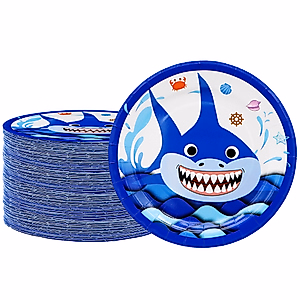 40Pcs Shark Party Supplies Blue Ocean Shark Paper Plates Blue Ocean Tableware Set 7"Ocean Animal Shark Dessert Plates for Under the Sea Themed Boy Baby Shower Blue Ocean Shark Party Decoration(Shark)