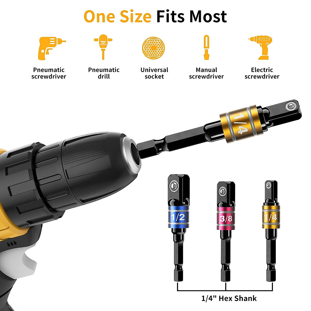 Katerk Bit Holder Key chain Gadgets for Men - 1/4 Drill Bit Holder 6Pcs, w/Drill Socket Adapter 3 Sizes 1/4" 3/8" 1/2", w/ 105° Multifunction Right Angle Drill, 10Pcs Cool Gifts Electrician Tools