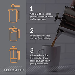 Bellemain French Press Coffee Maker Extra Filters Included, 35 oz, Stainless Steel