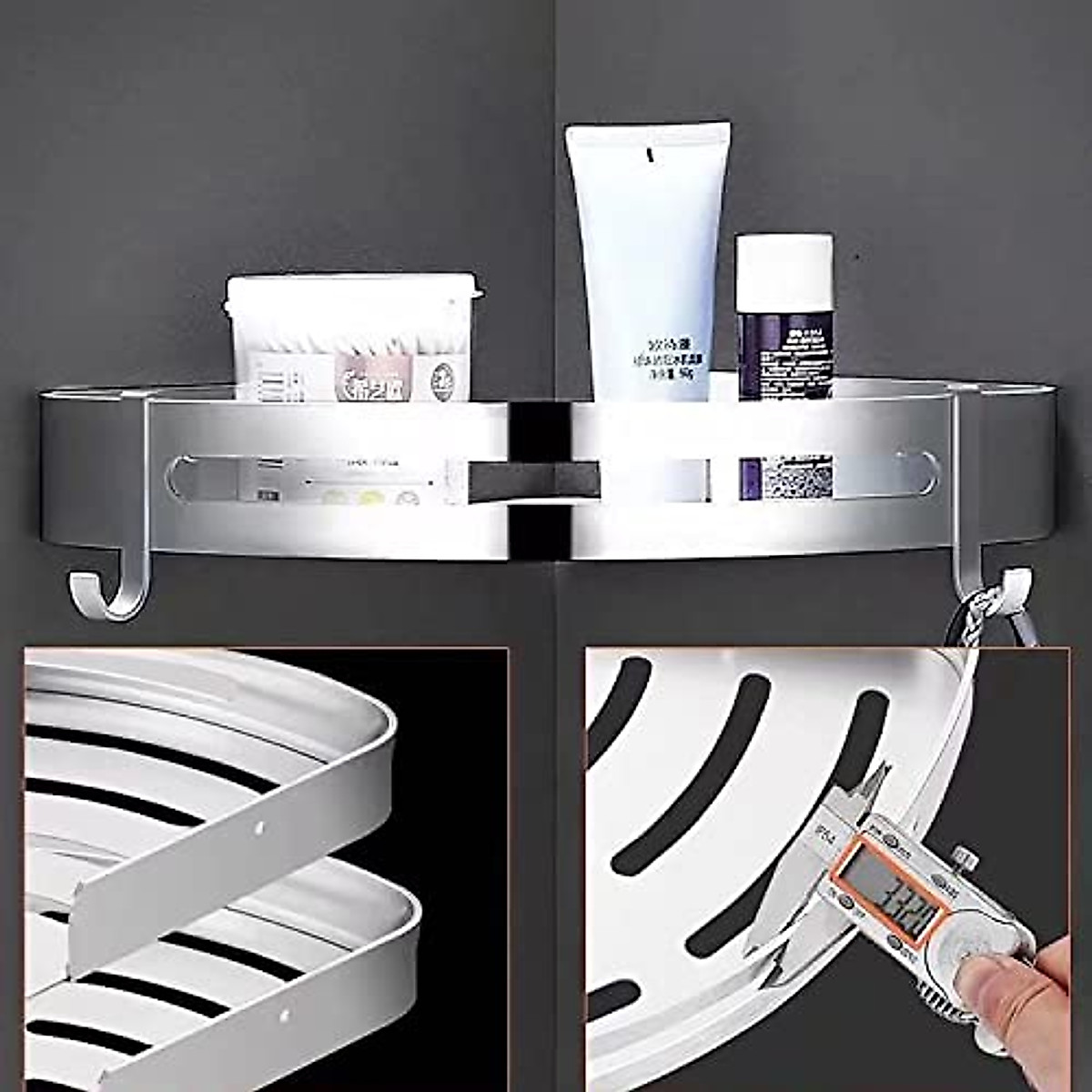 Shower Organizer Shower Shelves Adhesive Shower Caddy, No Drilling Shampoo Holder Storage Rack With Hooks Rustproof Bathroom Shower Shelf, Black