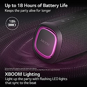 LG XG5QBK.DUSALLK Go Portable Bluetooth Speaker - LED Lighting and up to 18-Hour Battery, Black