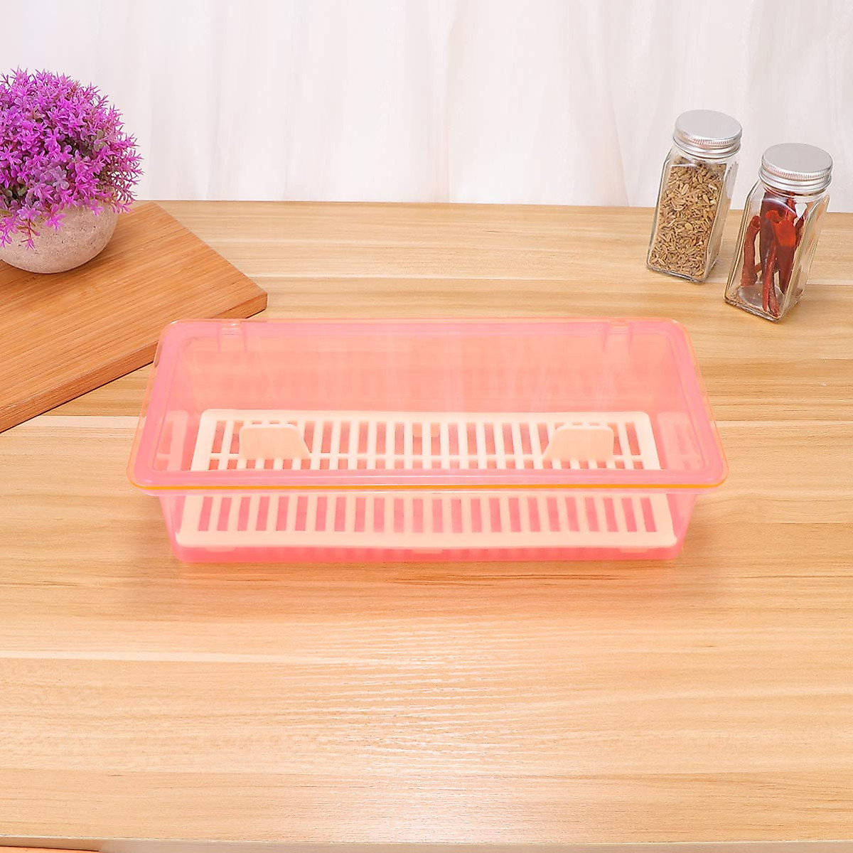 Cabilock Flatware Plastic Tray Kitchen Organizers with Lid Kitchen Cutlery and Utensil Drawer Organizer- proof Fork Utensil Storage Container (Pink)
