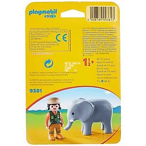 Playmobil 9381 1.2.3 Zookeeper with Elephant, Fun Imaginative Role-Play, PlaySets Suitable for Children Ages 4+