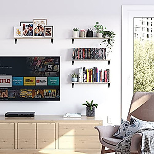 Wallniture Arras Floating Shelves for Living Room Wall Decor, Bookshelf Units Office & Kitchen Organization Wall Shelves Set of 4, Natural Wood Shelf 24"x4.5"