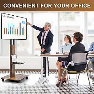 Hellsehen Wood Rolling TV Stand Mobile TV Cart with Locking Wheels for 32-65 Inch LCD LED OLED Flat Panel Screens with Laptop Shelf Portable Outdoor Floor Stand Height Adjustable for Home Office