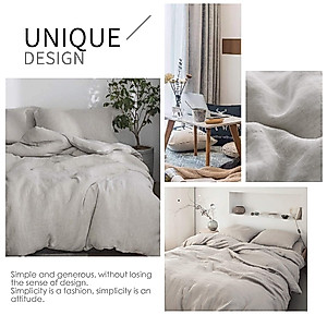Simple&Opulence 100% Linen Duvet Cover Set 3pcs Basic Style Natural French Washed Flax Solid Color Soft Breathable Farmhouse Bedding with Button Closure - Linen, California King
