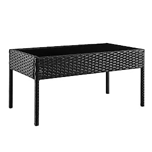 Manhattan Comfort Noli 4-Piece Patio Conversation Set, Outdoor Furniture Made of Steel Rattan | Includes 2 Modern Armchairs, Loveseat, Tempered Glass Coffee Table, Removable Waterproof Cushions, Cream