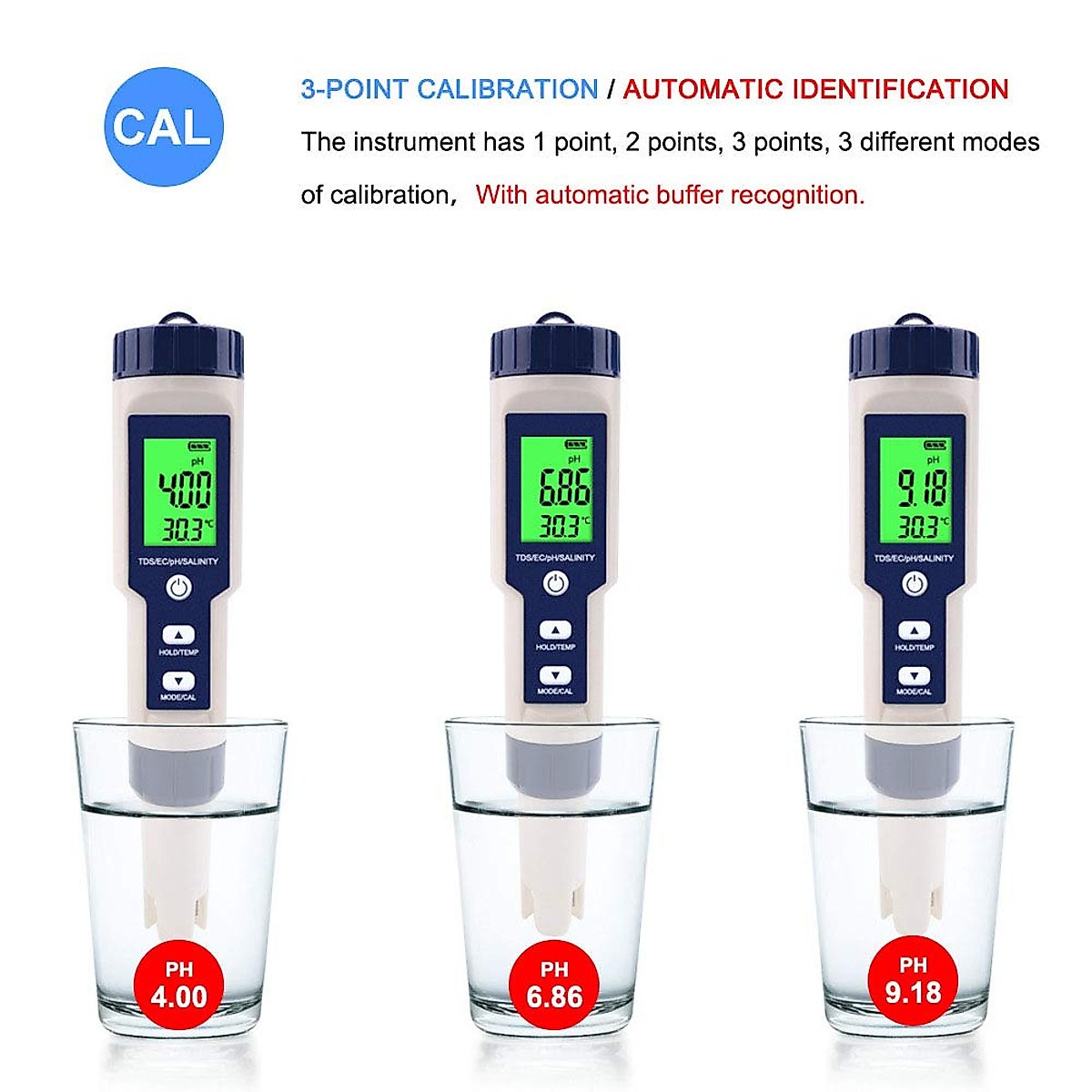 PH Meter EZ-9909 5 in 1 Function Digital PH Meter Water Quality Testing Meter PH Salinity TDS EC Tester with Backlight for Water