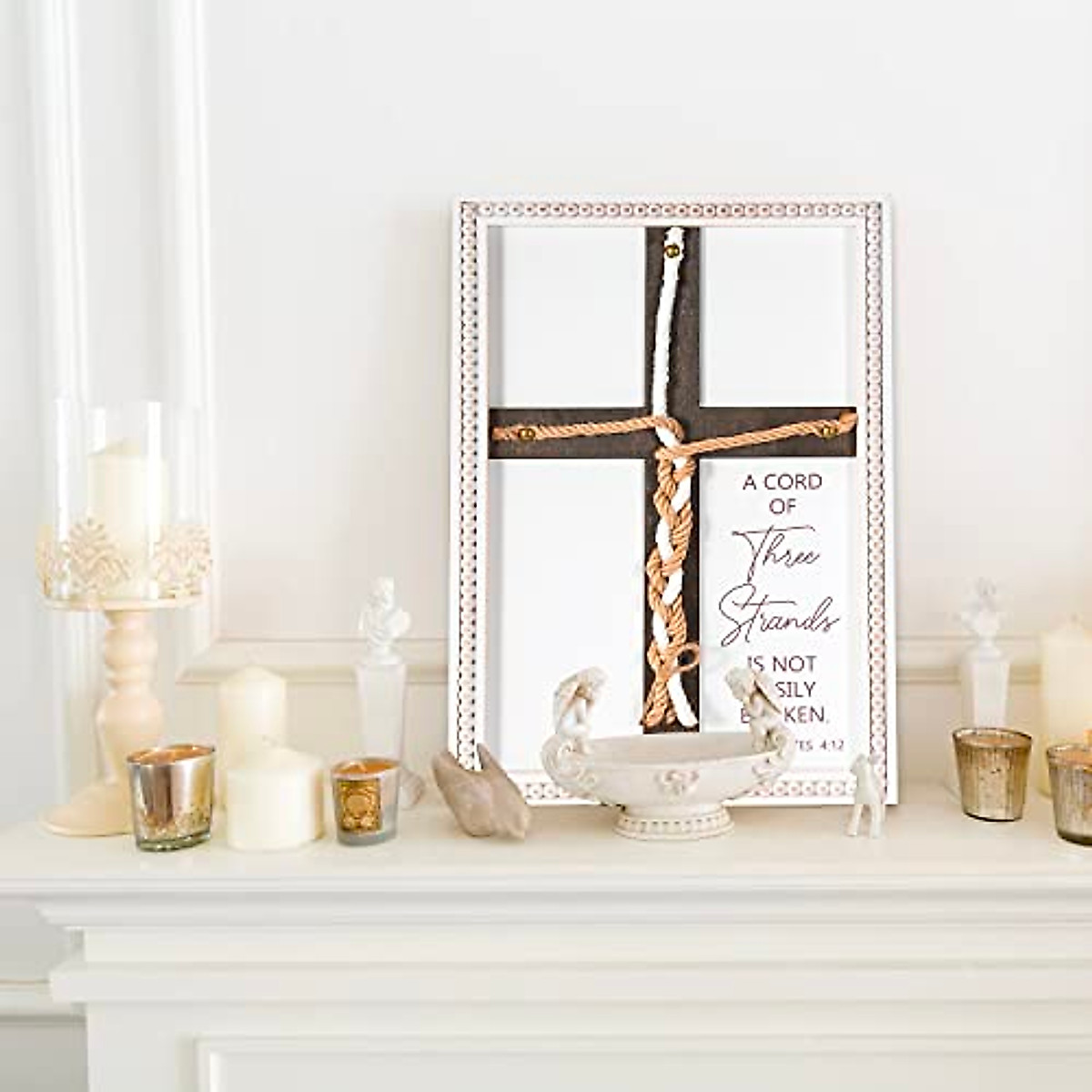 A Cord of Three Strands Wedding Signs for Ceremony and Reception, Wedding Bible Wooden Cross, Anniversary Religious Marriage Gifts for Couple, Parents, Christian, Strand of Three Cords Sign