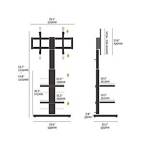 FITUEYES TV Stand for 32 39 40 43 49 50 55 60 65 70 Inch TVs Tall Floor TV Stands with Sturdy Wood Base Universal Corner Stand for Flat Panel Screen TVs Height Adjustable Shelves Black