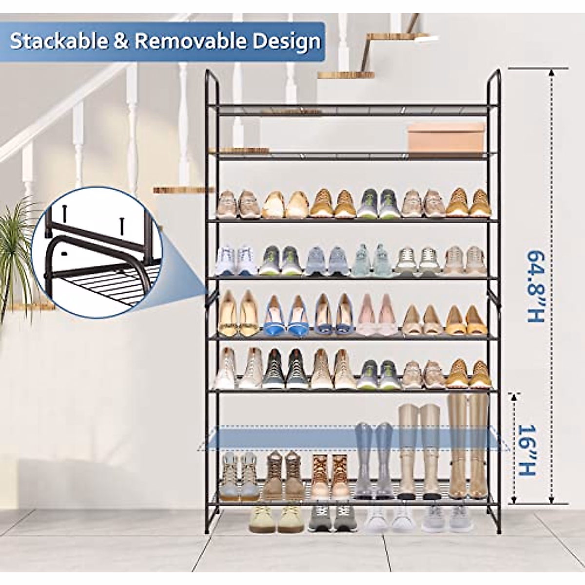AOODA 28 Large Mesh Pockets Over The Door Shoe Organizer, 4 Tier Long Metal Shoe Organizer for Closet, 2 Item Bundle
