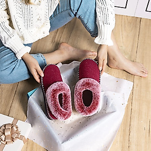 EverFoams Women's Luxury Wool Memory Foam Slippers with Fluffy Faux Fur Collar and Indoor Outdoor Sole (Burgundy, Size 7 M US)
