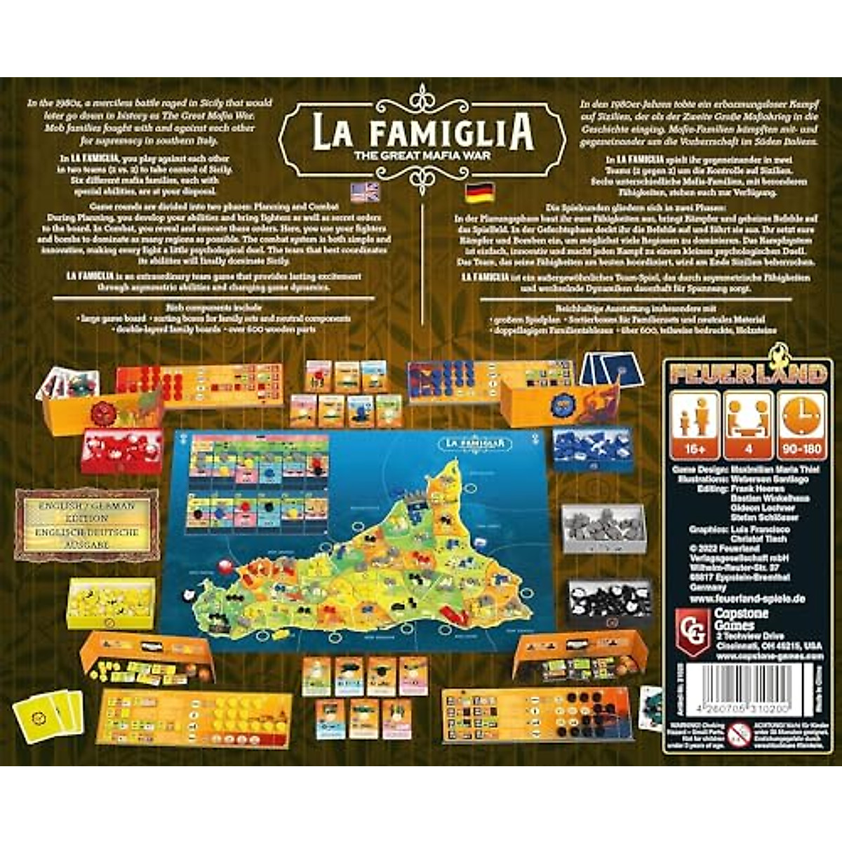 Capstone Games La Famiglia: The Great Mafia War - Capstone Games, 2-vs-2 Team Strategy Board Game, Based in 1980's Sicily, 4 Players, 90-180 Minute Game Play Time, Ages 16+