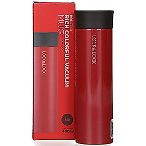 LOCK & LOCK Colorful Stainless Steel Vacuum Insulated Thermal Travel Mug 13.5oz Red, 13.5 oz
