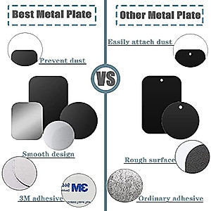 Vikeivty 12 Pack Mount Metal Plate for Phone Magnet with 4 Different Size Car Mount Holder Cradle with 3M Adhesive, Compatible with Magnetic Mounts (6 Rectangle and 6 Round), Black+Sliver