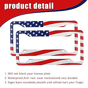 Hawyet 2 PCS American Flag Car License Plate Frame with Screws, Metal License Plate Fastern Decorative Accessories Set with 4 Holes, Universal Plate Frame Covers with Screws Fasteners Caps (Red)