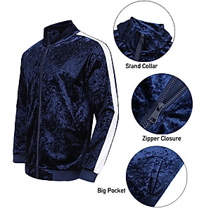 KISSQIQI Velour Tracksuit Mens 2 Piece Velvet Zipper Jacket Drawtsring Waistband Sweatpants Sweatsuits Set Casual Outfits