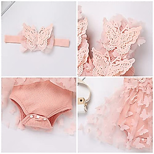 First Birthday Outfit Girl: Baby Butterfly Outfits Boho Romper Princess Butterfly Dress for Toddler Headband Cake Smash Easter Newborn Photography Butterflies Tutu Infant Photoshoot Pink 6-12 Months