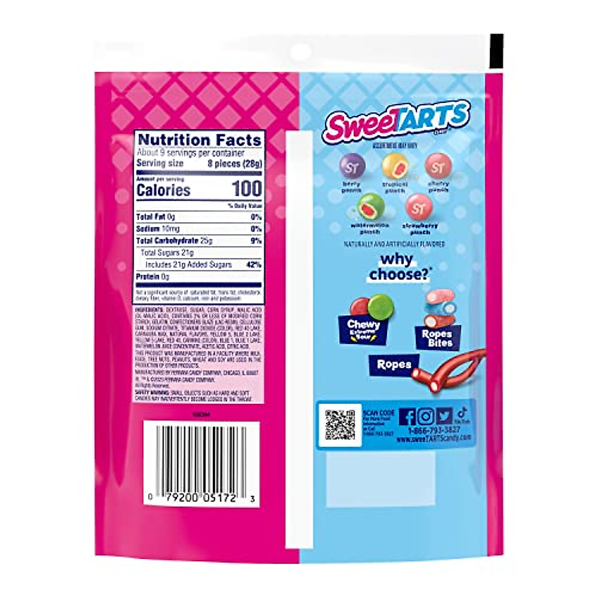 SweeTARTS Chewy Fusions Candy, Fruit Punch Medley, 9 Ounce