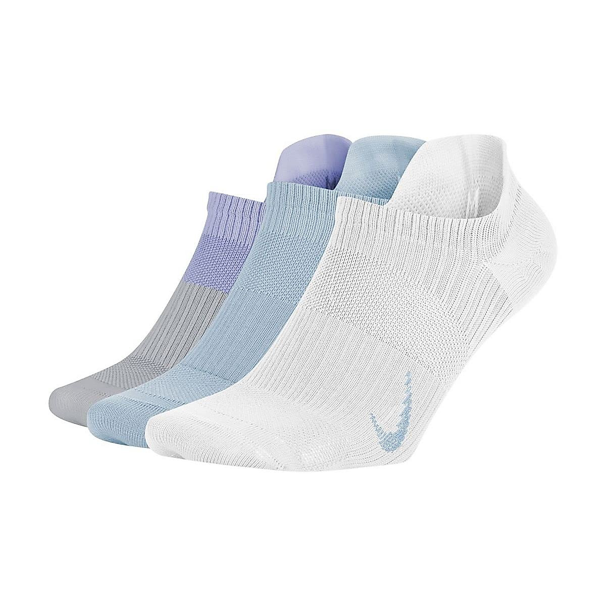 Nike Women`s Everyday Plus Lightweight Training No-Show Socks 3 Pack (Multi-Color(CV2964-916)/Purple/Gray/White, Medium)