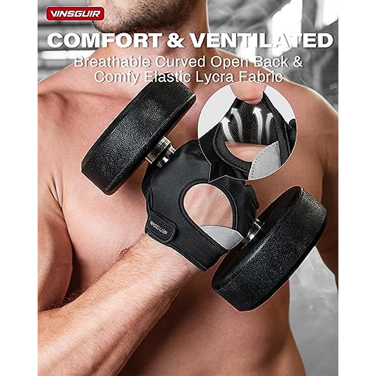 VINSGUIR Workout Gloves for Men and Women, Fingerless Weight Lifting Gloves with Excellent Grip, Lightweight Gym Gloves for Exercise, Weightlifting, Fitness, Training, Climbing, Cycling and Rowing