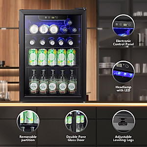 Xbeauty Beverage Refrigerator Cooler - 97CansMini Fridge Glass for Soda Beer or Wine double Glass Door Drink for Home and Bar,Adjust Temperature Freestanding Black Touch Control Panel,2.6Cu.Ft……