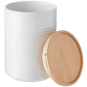 Le Creuset Stoneware Canister with Wood Lid, 2.5 qt. (5.5" diameter), White