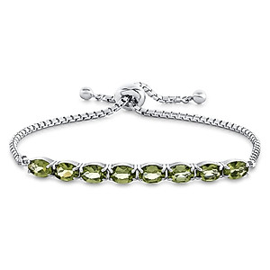 FJC Finejewelers Sterling Silver Slider Chain Adjustable Bracelet with 8 Oval Peridot Stones