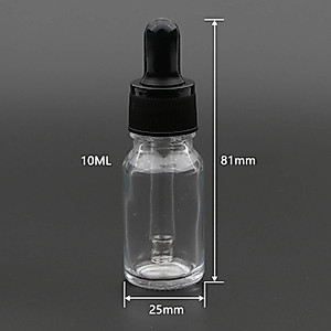 Kesell Glass Bottles for Essential Oils - 10ml Refillable Empty Transparent/Clear Bottle with Glass Dropper and Black Cap, Pack of 20