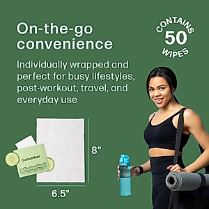 Dew Well Refresh Deodorant Wipes - 50 Individually Wrapped Wet Wipes for Body, Face, and Armpits - Travel Size Toiletries for Men and Women - Aluminum, Paraben, and Sulfate Free (Cucumber Scent)