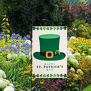 Tugaizi St.Patrick’s Day Garden Flag Shamrock/Hat St Patrick’s Flag 13 * 18.9 Inch Double-sided Happy St. Patrick's Day Flag for House Yard Outdoor Decor