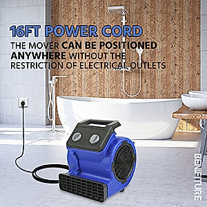 Benifiture 2400CFM Air Mover with Timing Function, 3-Speed 1/2HP Portable Floor Blower Carpet Dryer, 48db Low Noise, with 16ft Cord, for Water Damage Restoration, Temperature Cooling & Air Circulation