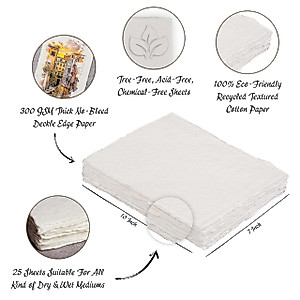 Watercolor Paper, 140lb(300gsm), 10x7 Inches, 25 Sheets,Handmade Deckle Edge Paper, Textured, Mixed Media, Cold Press Pad for Calligraphy, Sketching, Crafts and Painting