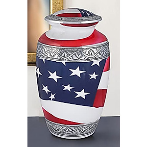 Goroly Home American Flag Hand Engraved Cremation Urn for Adult Human Ashes, Veterans, First Responders, Patriots - A Beautiful Urn for Your Loved Ones Remains with Elegant Finish - 10 Inch