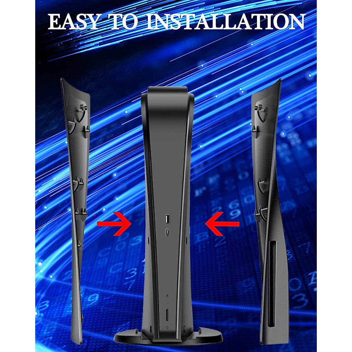 Joso Replacement Faceplate for PS5 Console, with Anti-Scratch Dustproof Case, Console Skin Fit for PS5 Disc Edition, for PS5 Accessories, Easy Installation - Black