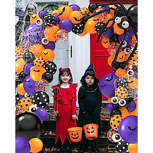 Lutoys 126 Pcs Halloween Balloon Garland Arch Kit, Eye Balloons with Spider Web, Bats, Purple Orange and Black Balloons for Halloween Birthday Supplies Halloween Party Decorations