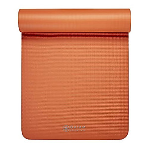 Gaiam Essentials Thick Yoga Mat Fitness & Exercise Mat with Easy-Cinch Carrier Strap, Orange, 72""L X 24""W X 2/5 Inch Thick-10mm