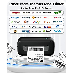 LabelCreate Shipping Label Printer, 4x6 Thermal Label Printer, Thermal Printer for Shipping Labels, USB Label Printer Compatible with Amazon Shopify Etsy Ebay FedEx USPS UPS (Black)